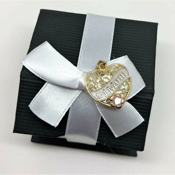 GEMMAU | Jewelry | 3 Tone Gold Heart Flower Cz Mom 14k 585 | Poshmark